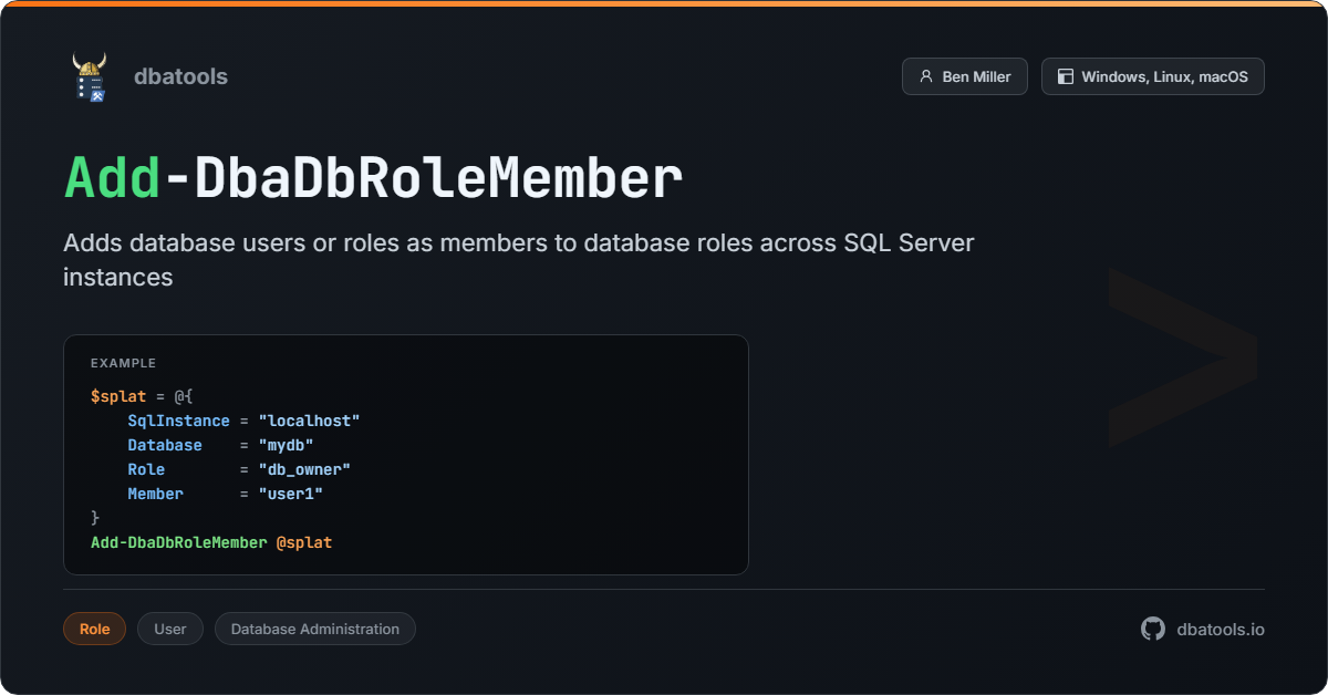 Add-DbaDbRoleMember | dbatools | SQL Server automation with PowerShell