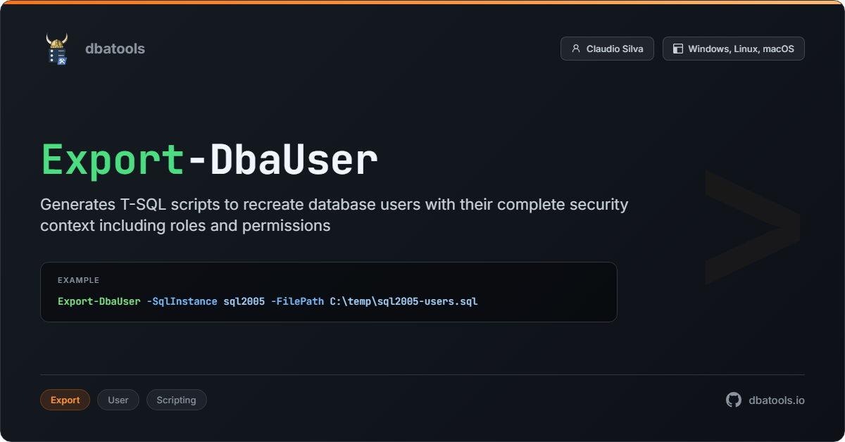 Export-DbaUser | dbatools | SQL Server automation with PowerShell