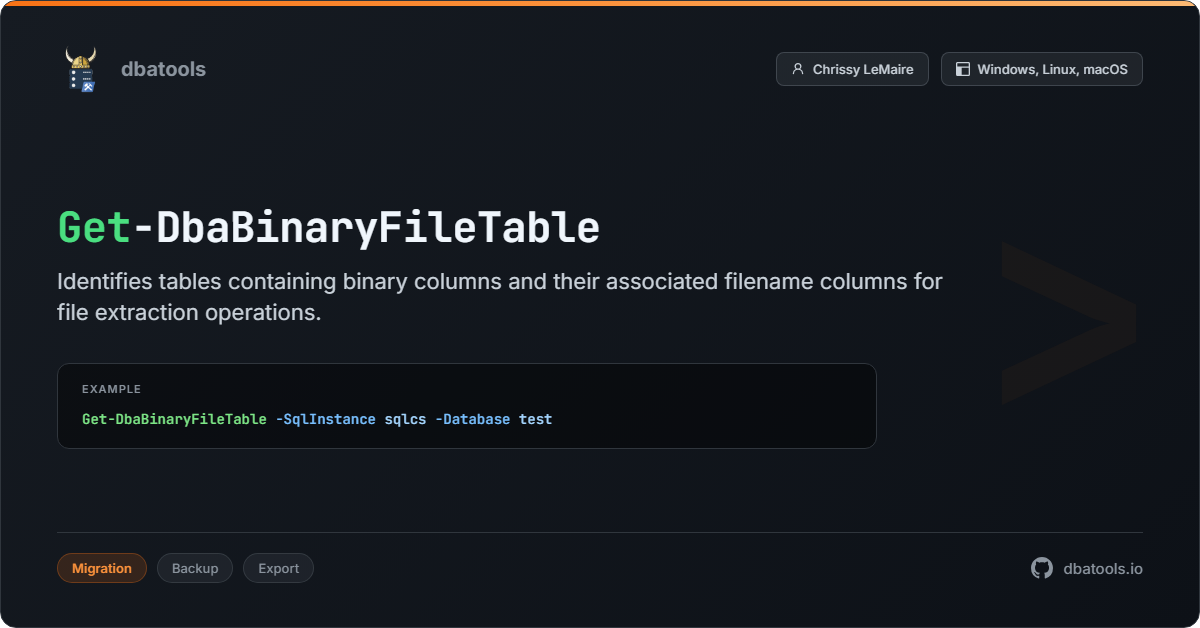 Get-DbaBinaryFileTable | dbatools | SQL Server automation with PowerShell
