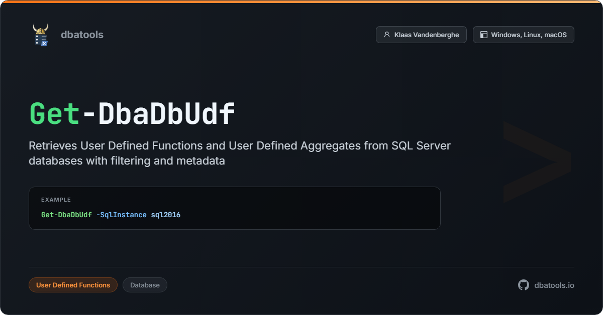 Get-DbaDbUdf | dbatools | SQL Server automation with PowerShell