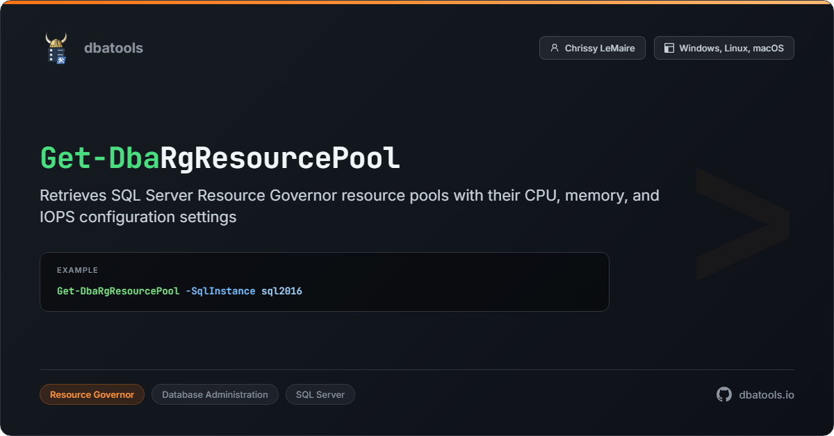 Get-DbaRgResourcePool | dbatools | SQL Server automation with PowerShell