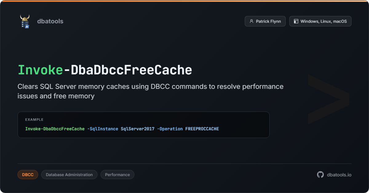 Invoke-DbaDbccFreeCache | dbatools | SQL Server automation with PowerShell