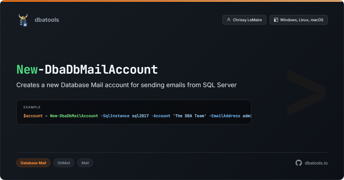 New-DbaDbMailAccount | dbatools | SQL Server automation with PowerShell