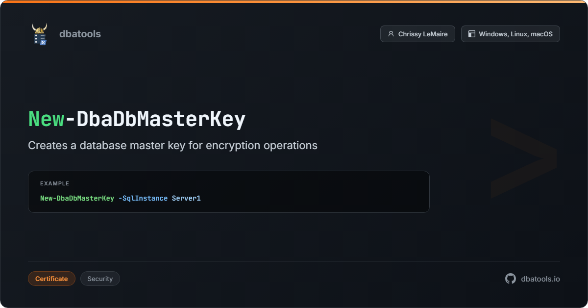 New-DbaDbMasterKey | dbatools | SQL Server automation with PowerShell