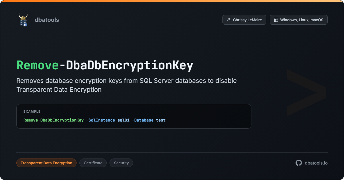 Remove-DbaDbEncryptionKey | dbatools | SQL Server automation with ...