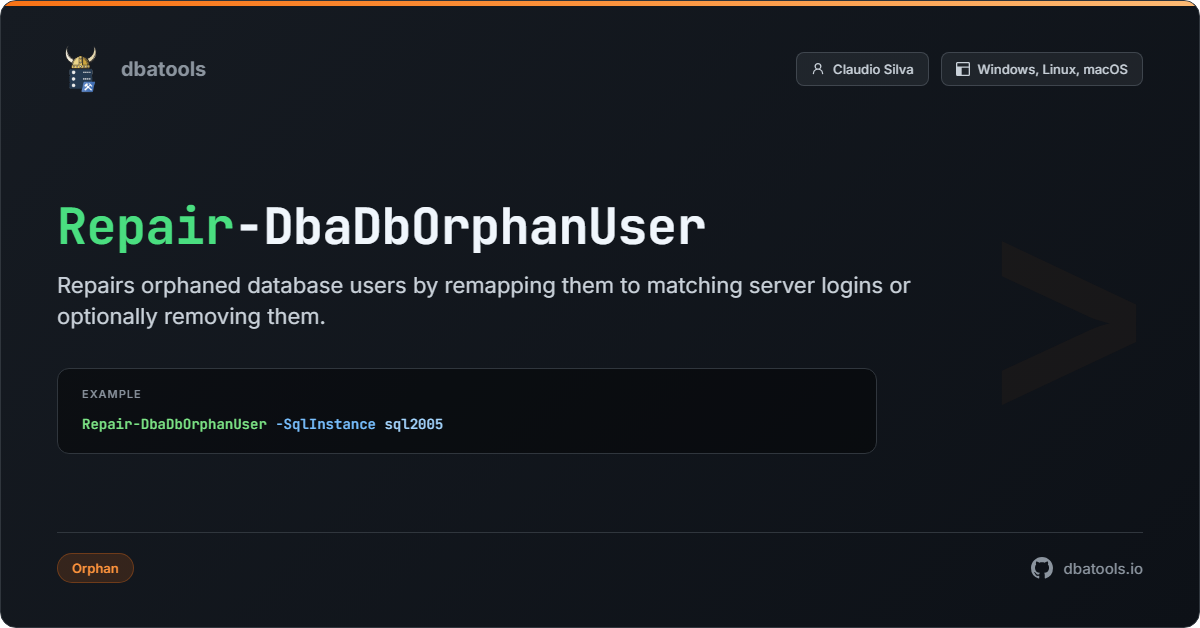 Repair-DbaDbOrphanUser | dbatools | SQL Server automation with PowerShell