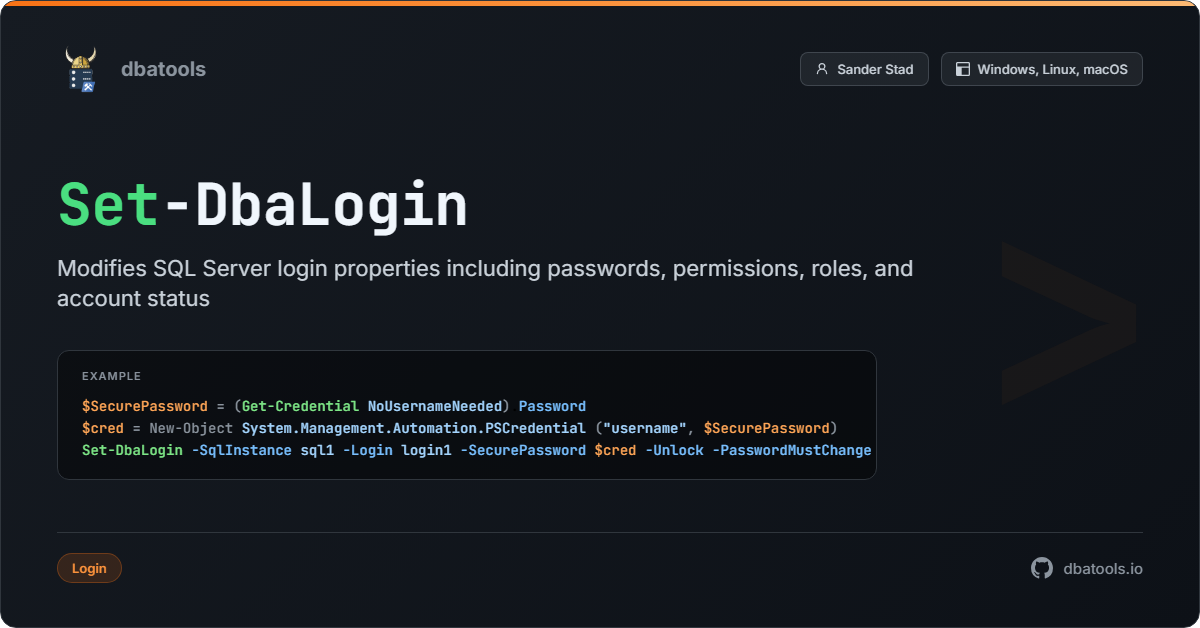 Set-DbaLogin | dbatools | SQL Server automation with PowerShell