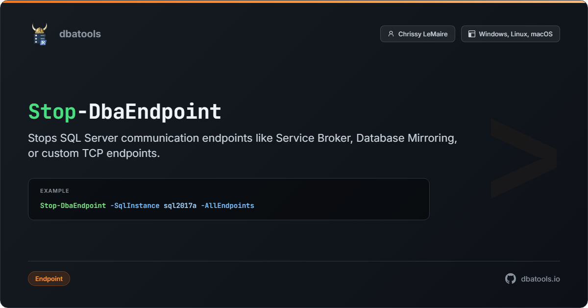 Stop-DbaEndpoint | dbatools | SQL Server automation with PowerShell