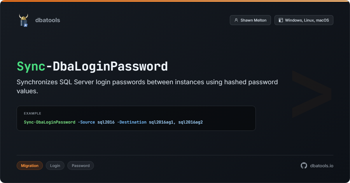 Sync-DbaLoginPassword | dbatools | SQL Server automation with PowerShell
