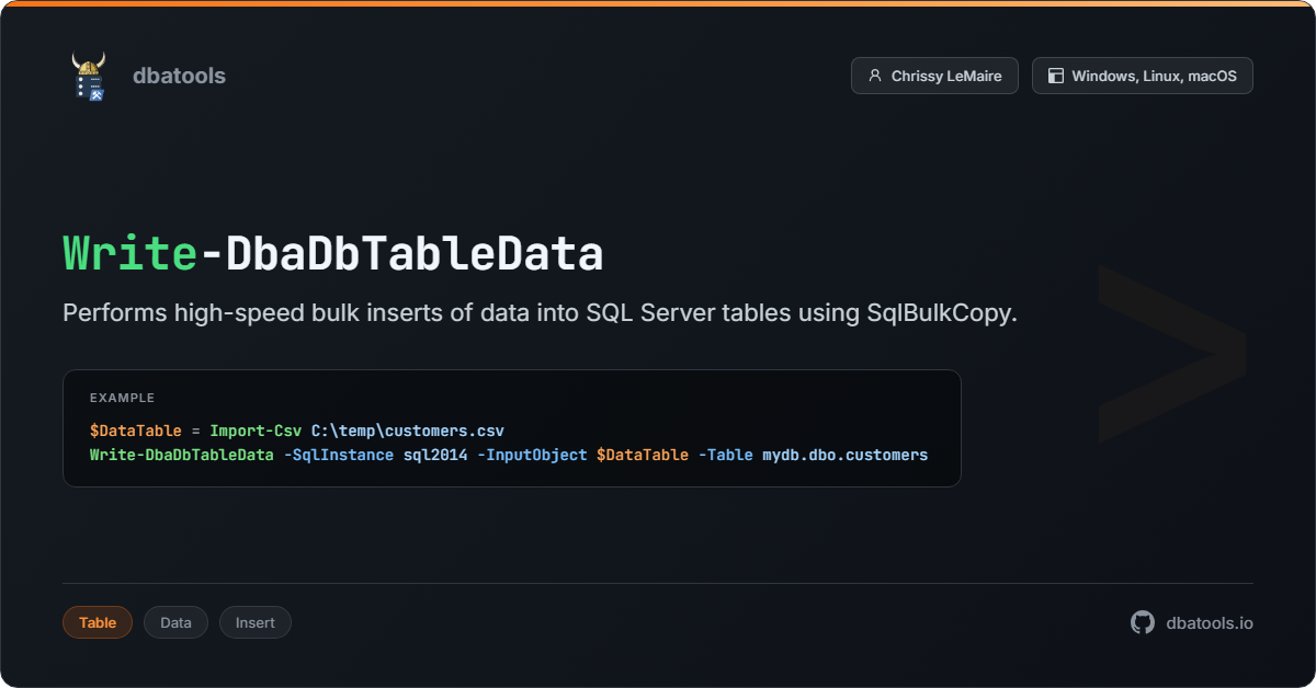 Write-DbaDbTableData | dbatools | SQL Server automation with PowerShell